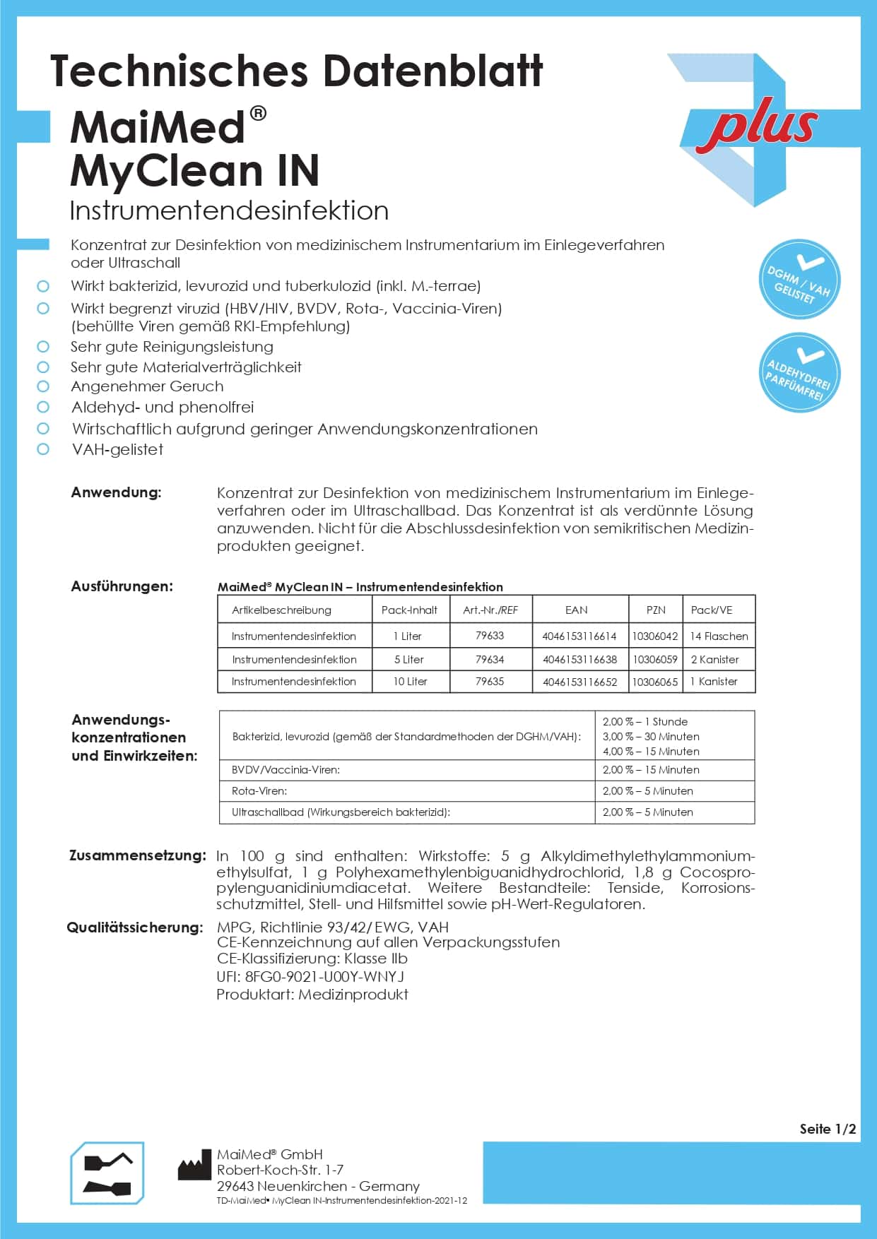 MaiMed MyClean IN | Instrumentendesinfektion, 1000ml | doc-pur